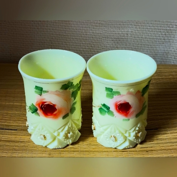 None | Accents | Custard Glass Tumblers With Diamond And Rose Designs ...